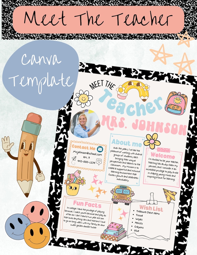 Editable Retro Meet the Teacher Template, Back to School, Teacher Info ...