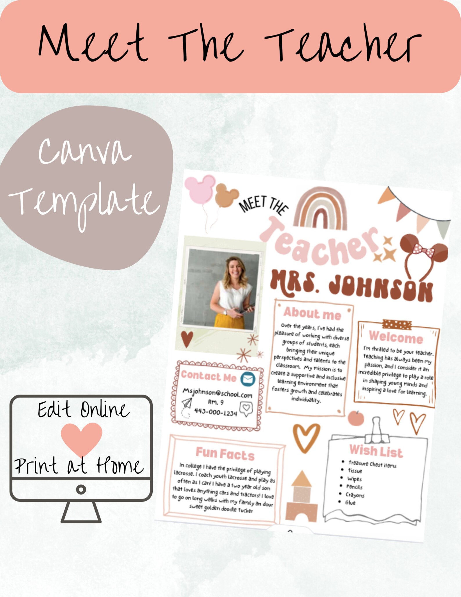Editable Boho Meet the Teacher Template, Back to School, Teacher Info ...