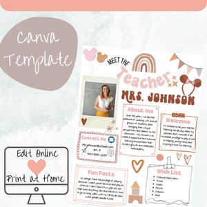Editable Boho Meet the Teacher Template, Back to School, Teacher Info ...