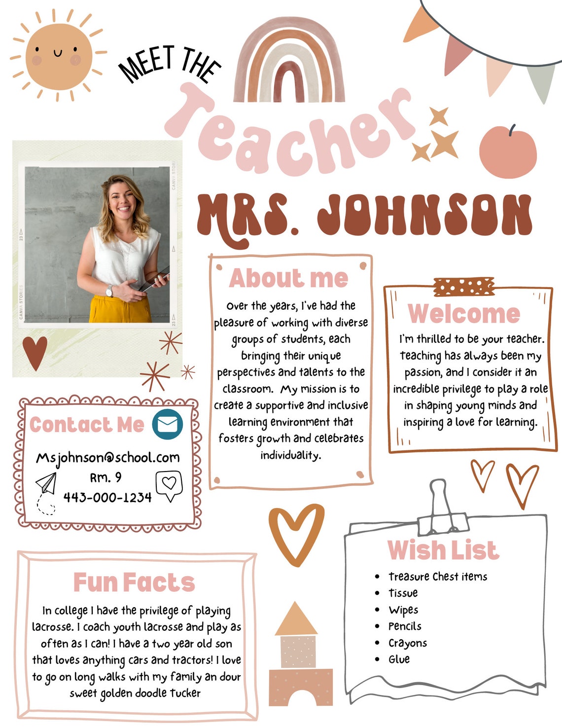 Editable Boho Meet the Teacher Template, Back to School, Teacher Info ...