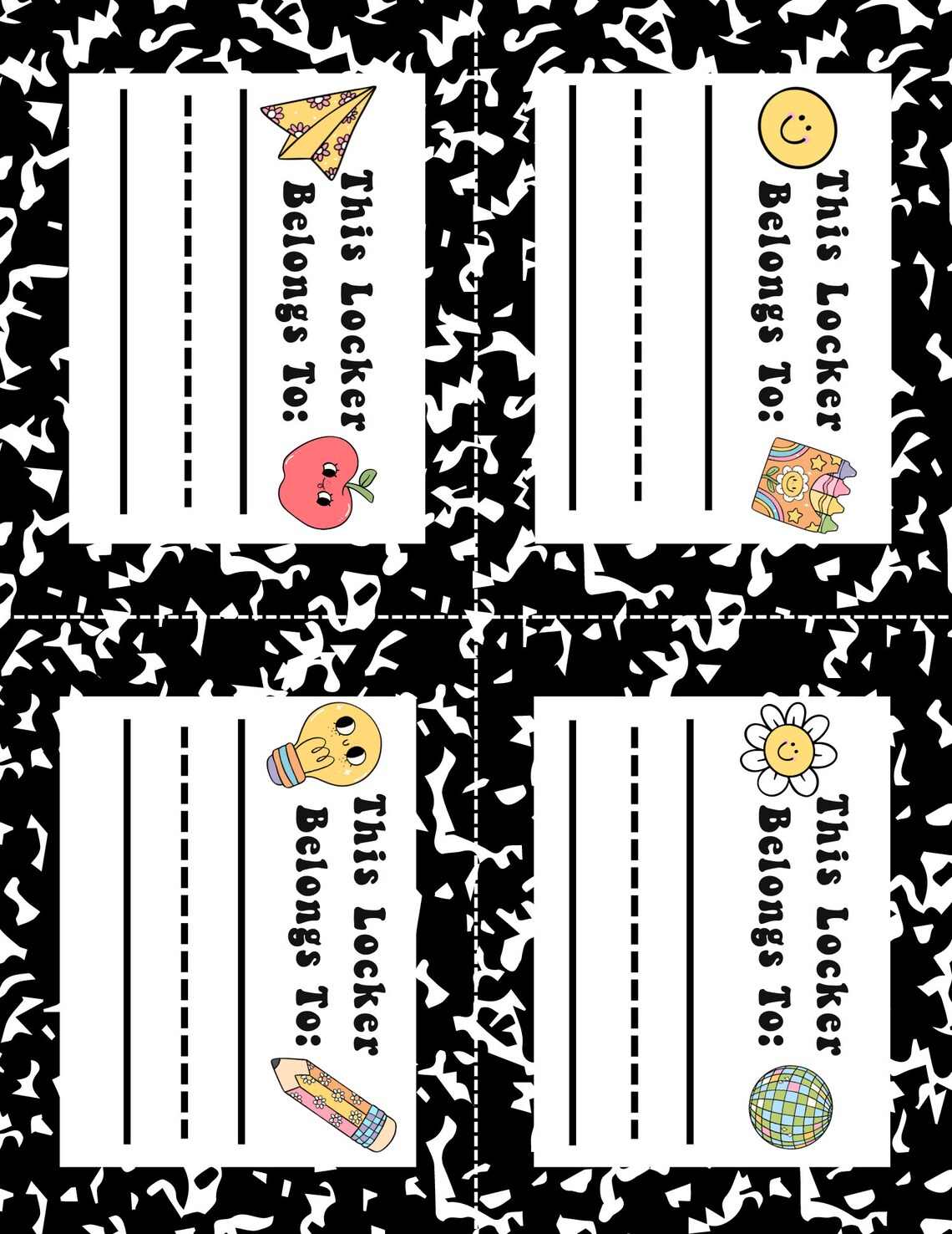 Editable Retro Name Labels Template, Locker, Back to School, Student ...