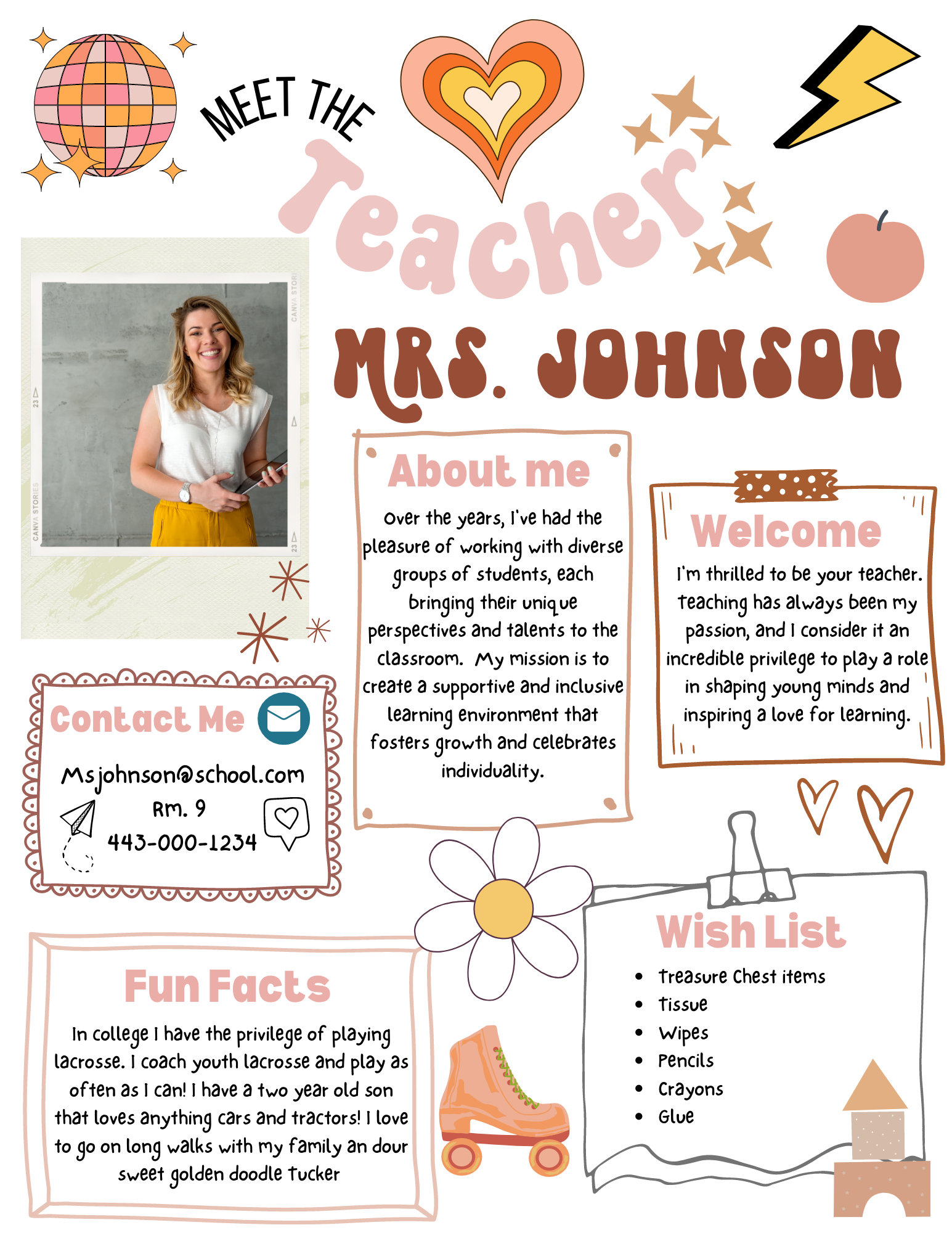 Editable Retro Meet the Teacher Template, Back to School, Teacher Info ...