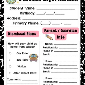 Retro Student Information Sheet, Student Survey, Back to School ...