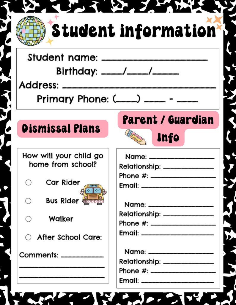Retro Student Information Sheet, Student Survey, Back to School ...
