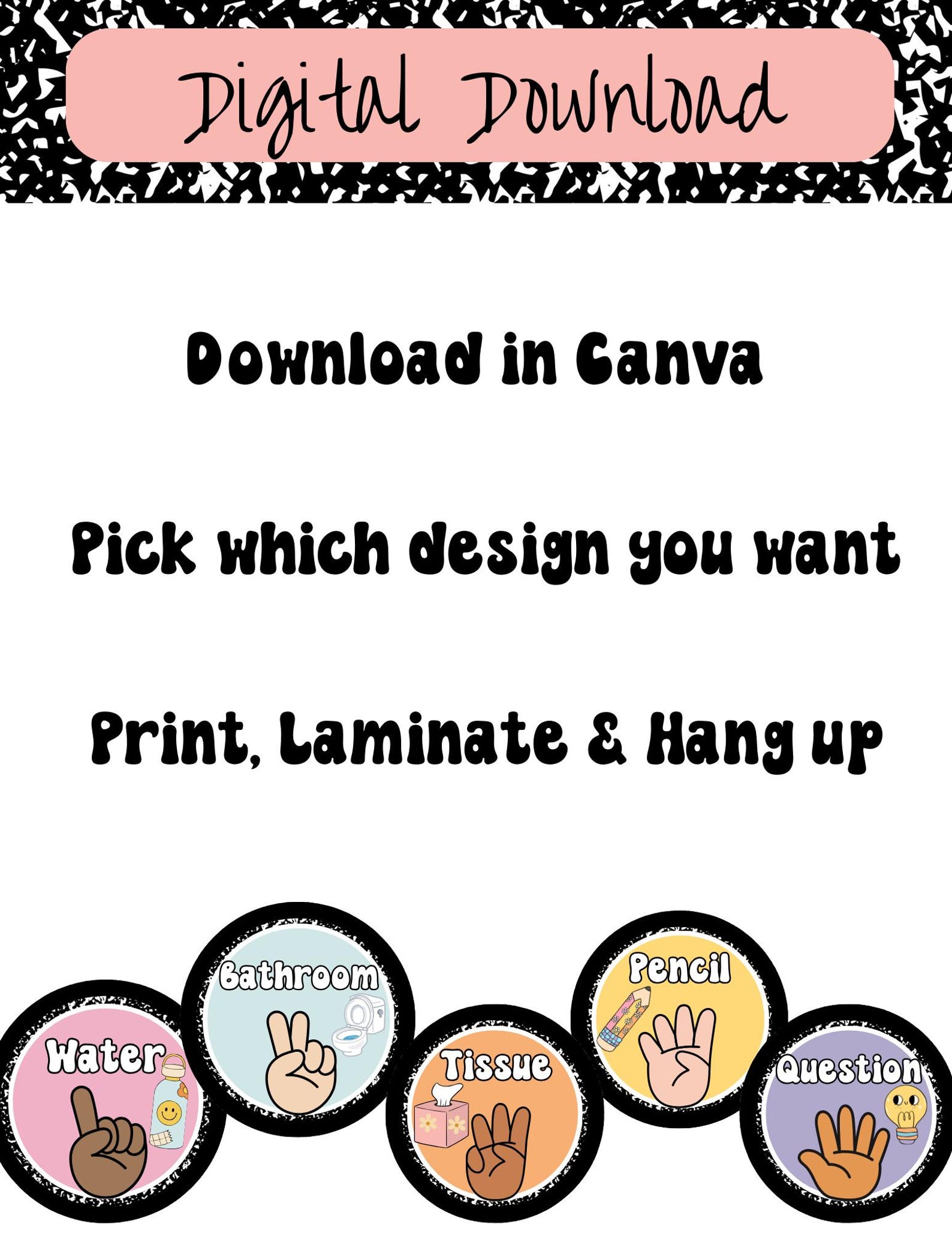 Retro Classroom Hand Signals Printable, Teacher Info (editable Canva ...