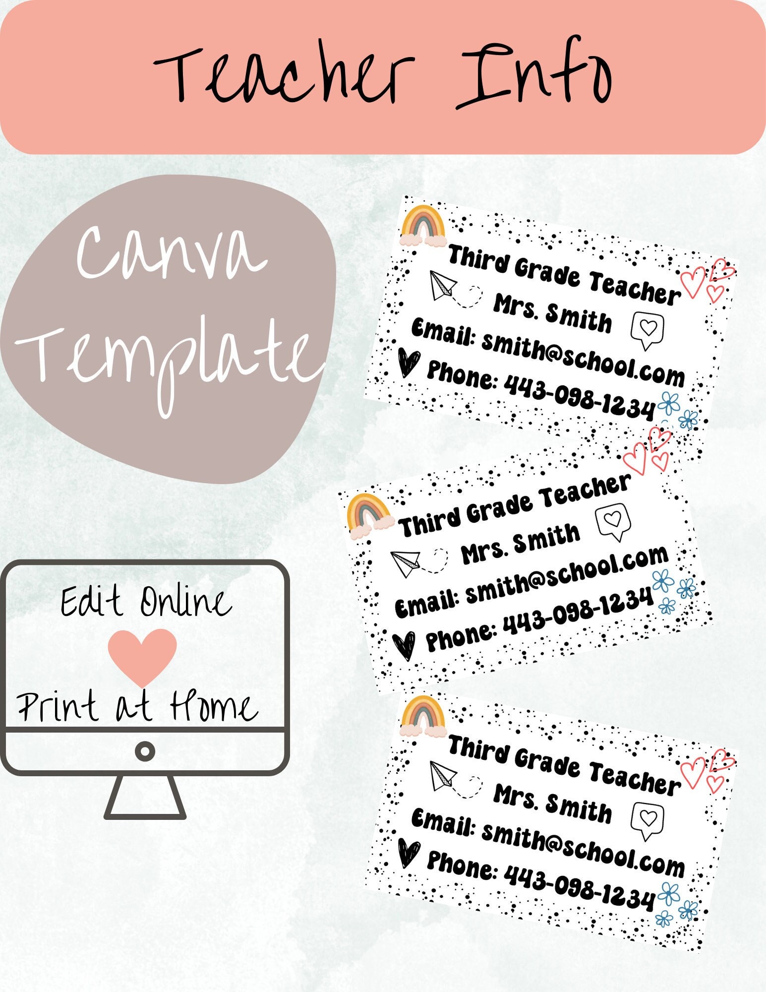 Editable Retro Teacher Info Template, Back to School, Printable ...