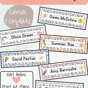 Editable Spotty Retro Student Desk Tags, Desk Plates Template, Desk ...