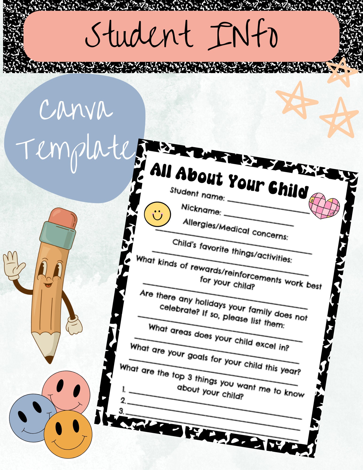 Retro Student Information Sheet, Student Survey, Back to School ...