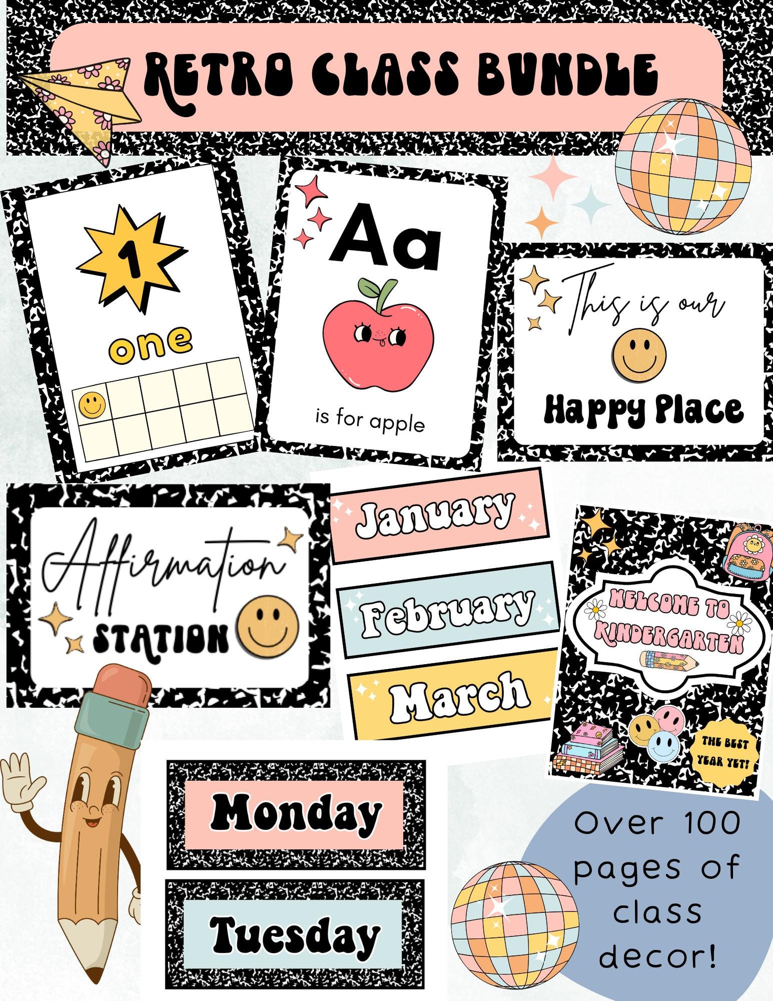 Editable Retro Classroom Decor Bundle, Back to School (canva Template ...