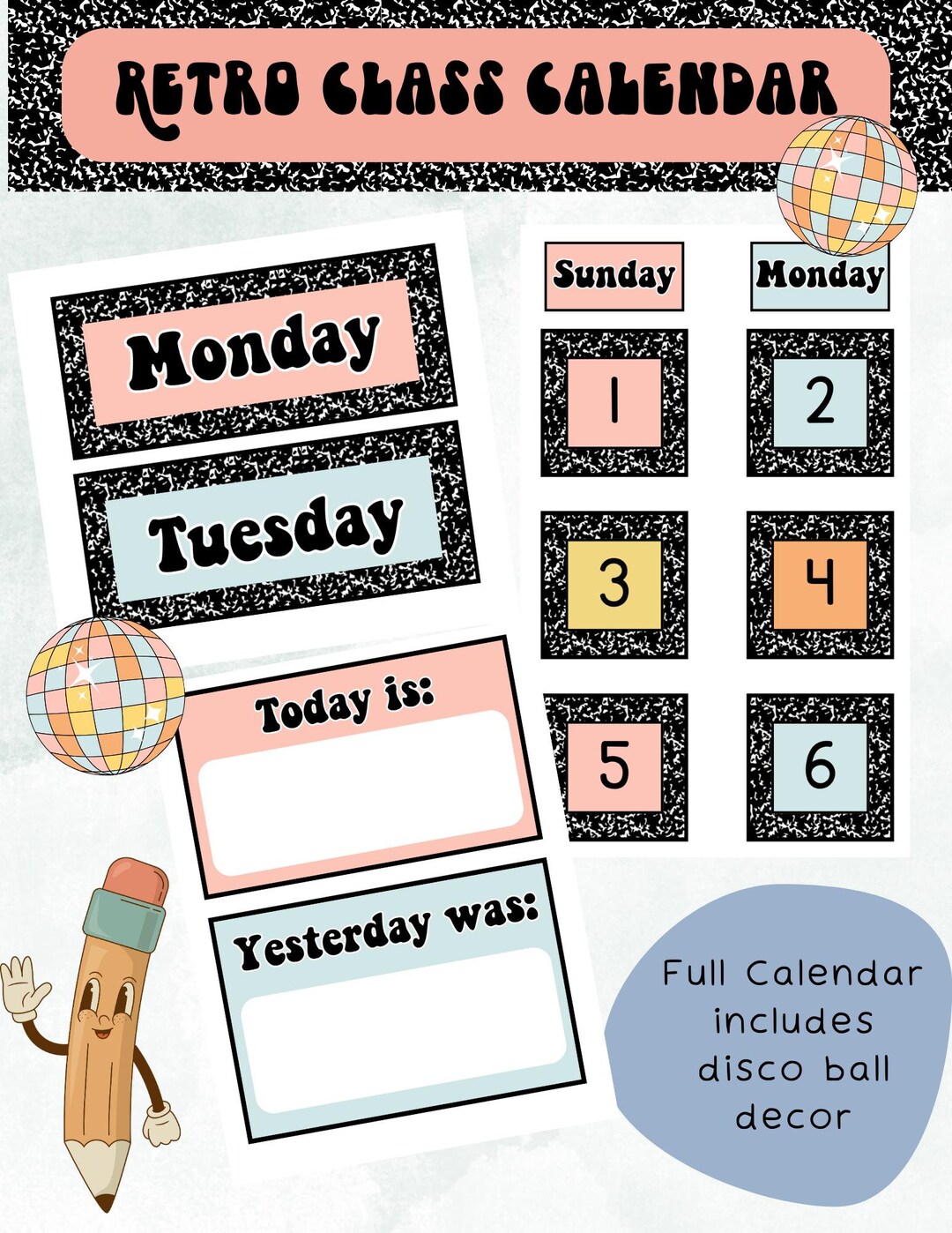 Retro Classroom Calendar, Back to School, Classroom Decor Printable ...