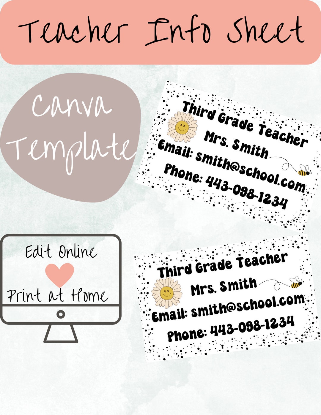 Editable Retro Teacher Info Template, Back to School, Printable ...