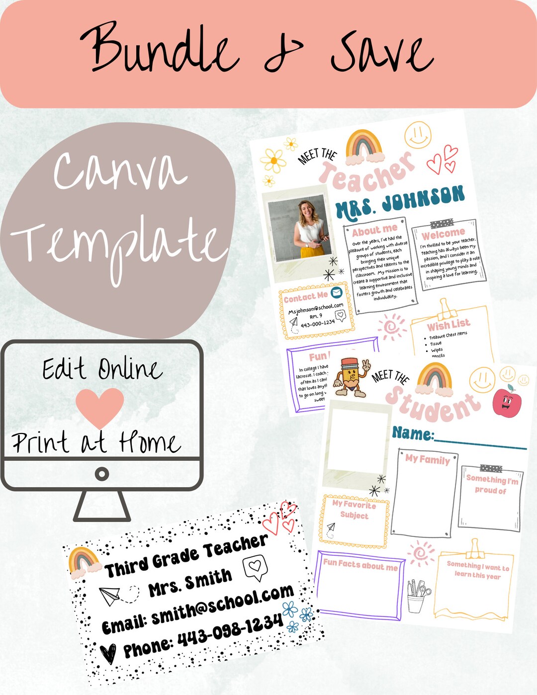 Bundle & Save Editable Retro Meet the Teacher Template, Back to School ...