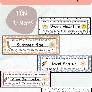 Editable Spotty Retro Student Desk Tags, Desk Plates Template, Desk ...