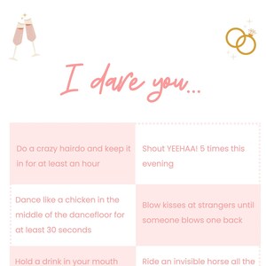 Dare Card Printable Dare Hen Party Bachelorette Game Download Bridal ...
