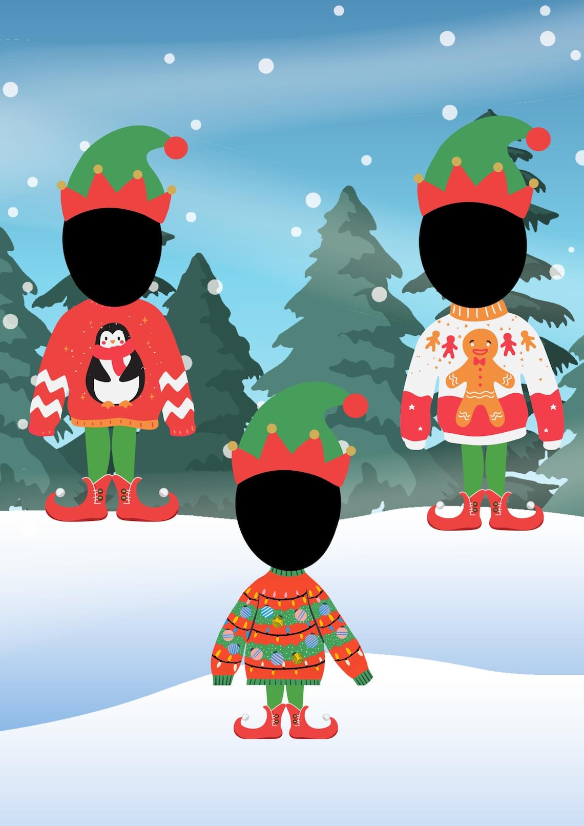 Elf Photo Template Christmas Jumpers, Elves Family Portrait, Christmas ...