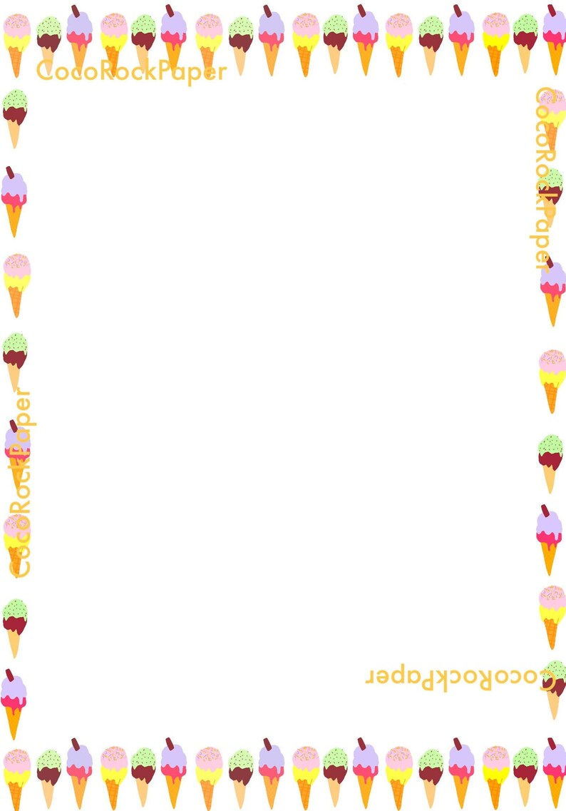Printable Ice Cream Border 9 Pages Invitation Template Pastel Ice Cream ...