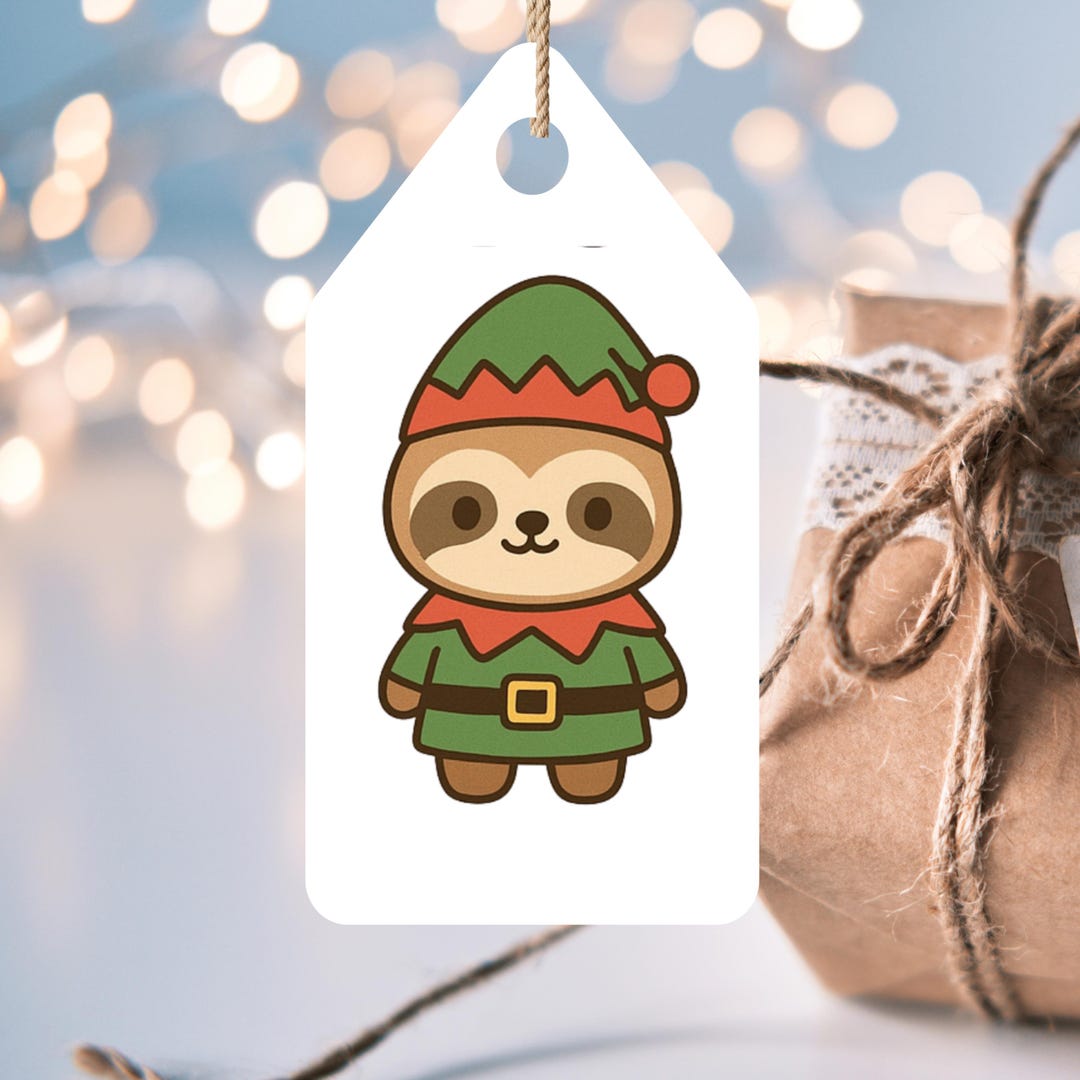 Kawaii Christmas Sloth Tag Template, Gift Label Digital Santa Card ...
