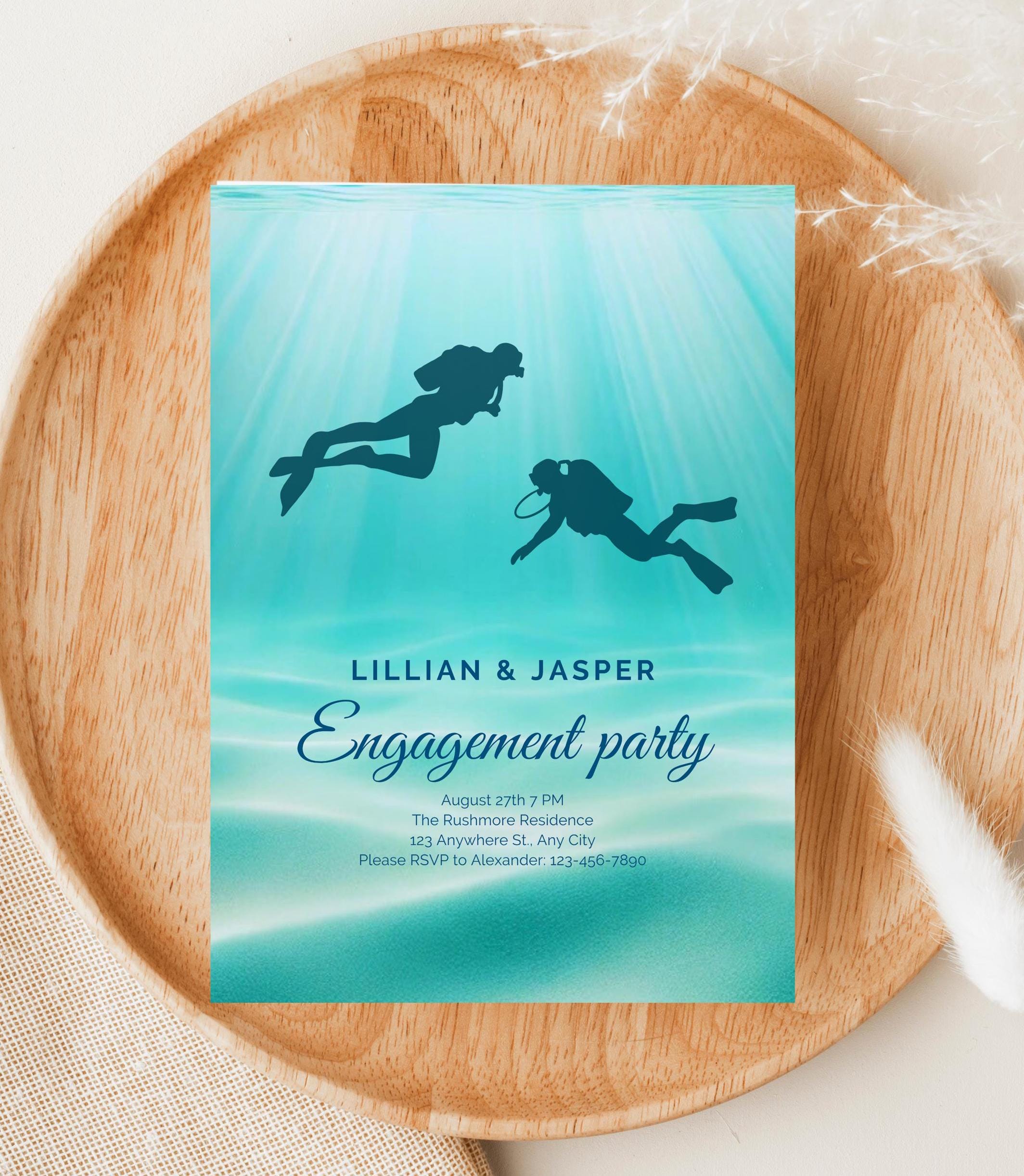 Scuba Couple Ocean Wedding Announcement PNG, Diver Save Date Engagement ...