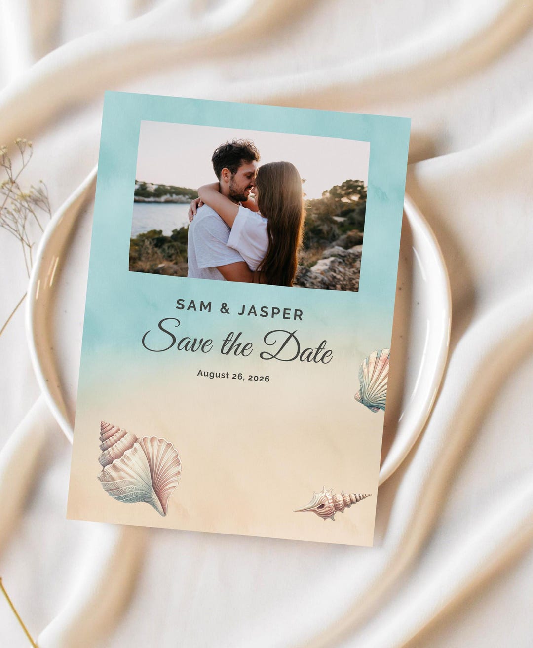 Beach Save the Date Template, Custom Shell Wedding Announcement Digital ...
