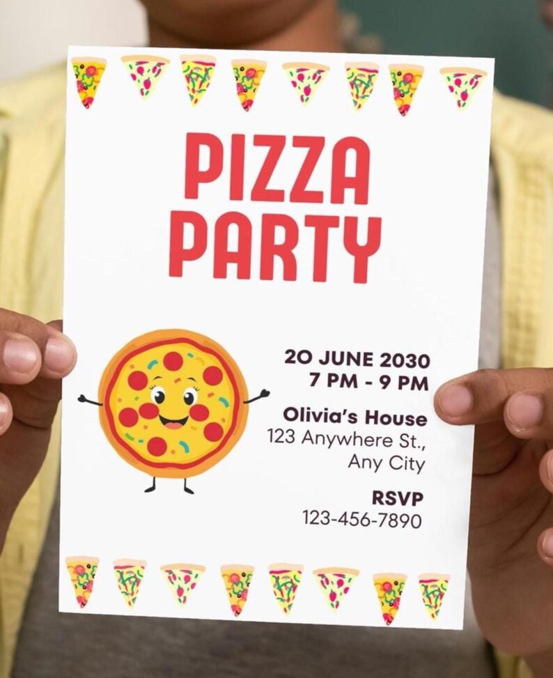 Pizza Invitation Printable, Kids Funny Pizza Party Digital PNG ...