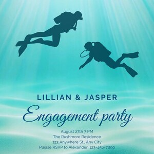 Scuba Couple Ocean Wedding Announcement PNG, Diver Save Date Engagement ...