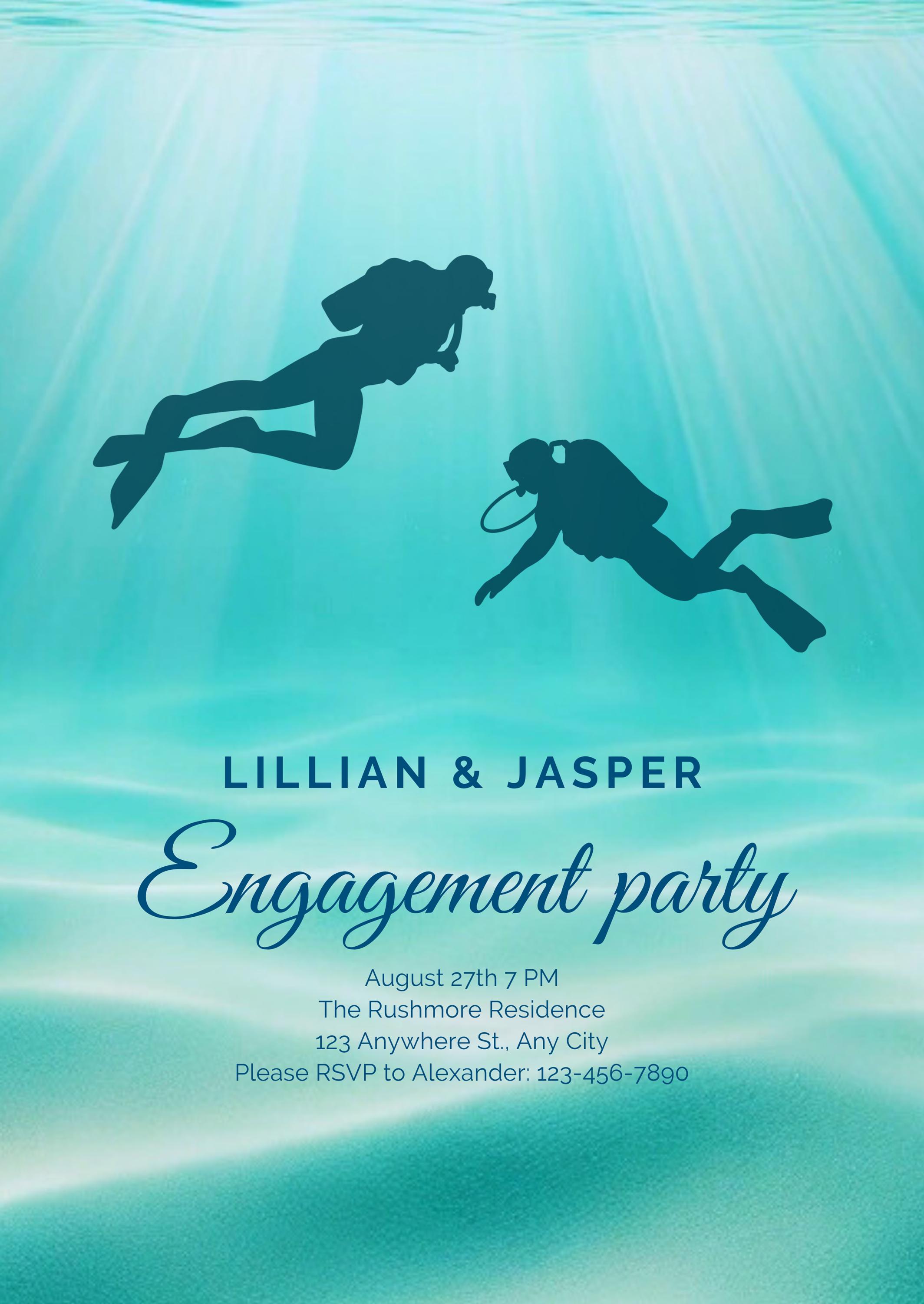 Scuba Couple Ocean Wedding Announcement PNG, Diver Save Date Engagement ...