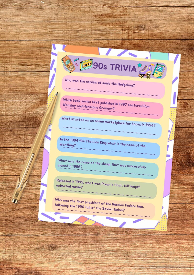 40th Birthday Party Game Bundle 90s TV Questions Movie Trivia Music ...