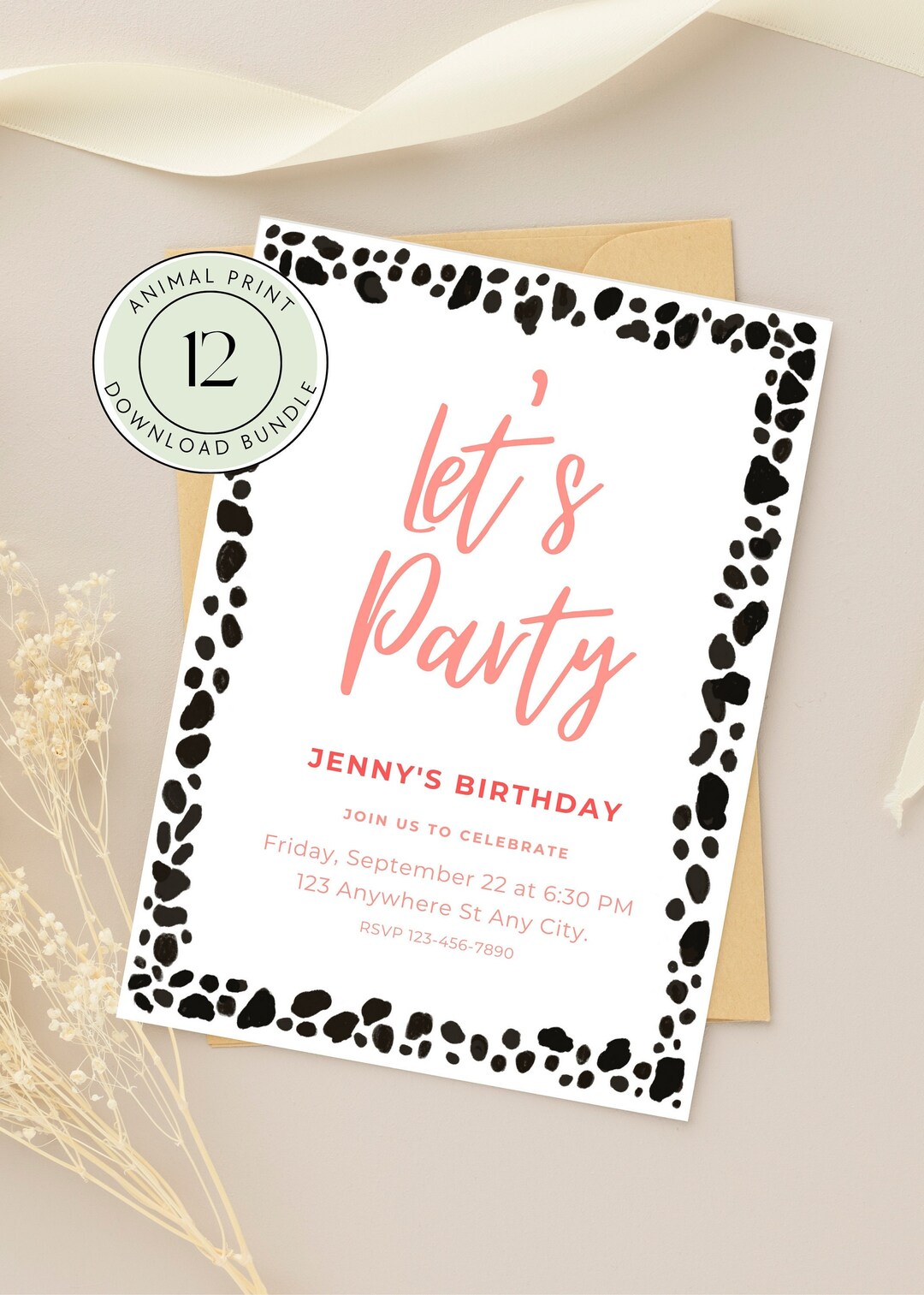 Dalmatian Pattern Invitation Dog Template Spots Paper Digital Black ...