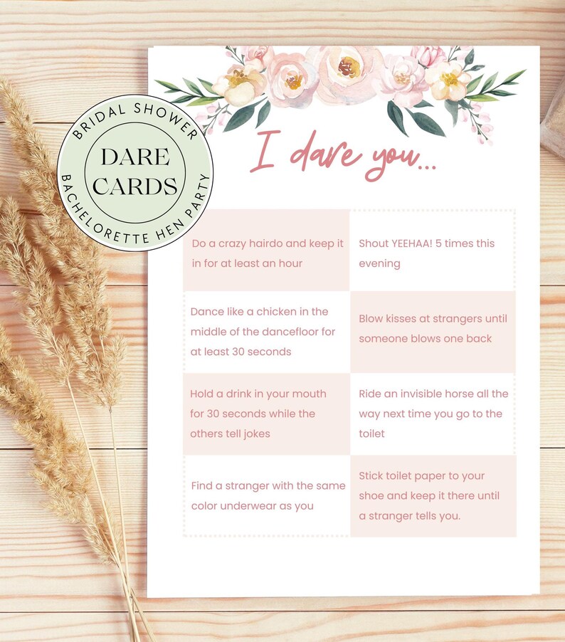 Bachelorette Dare Cards Activity - Printable Hen Party Game - Floral ...
