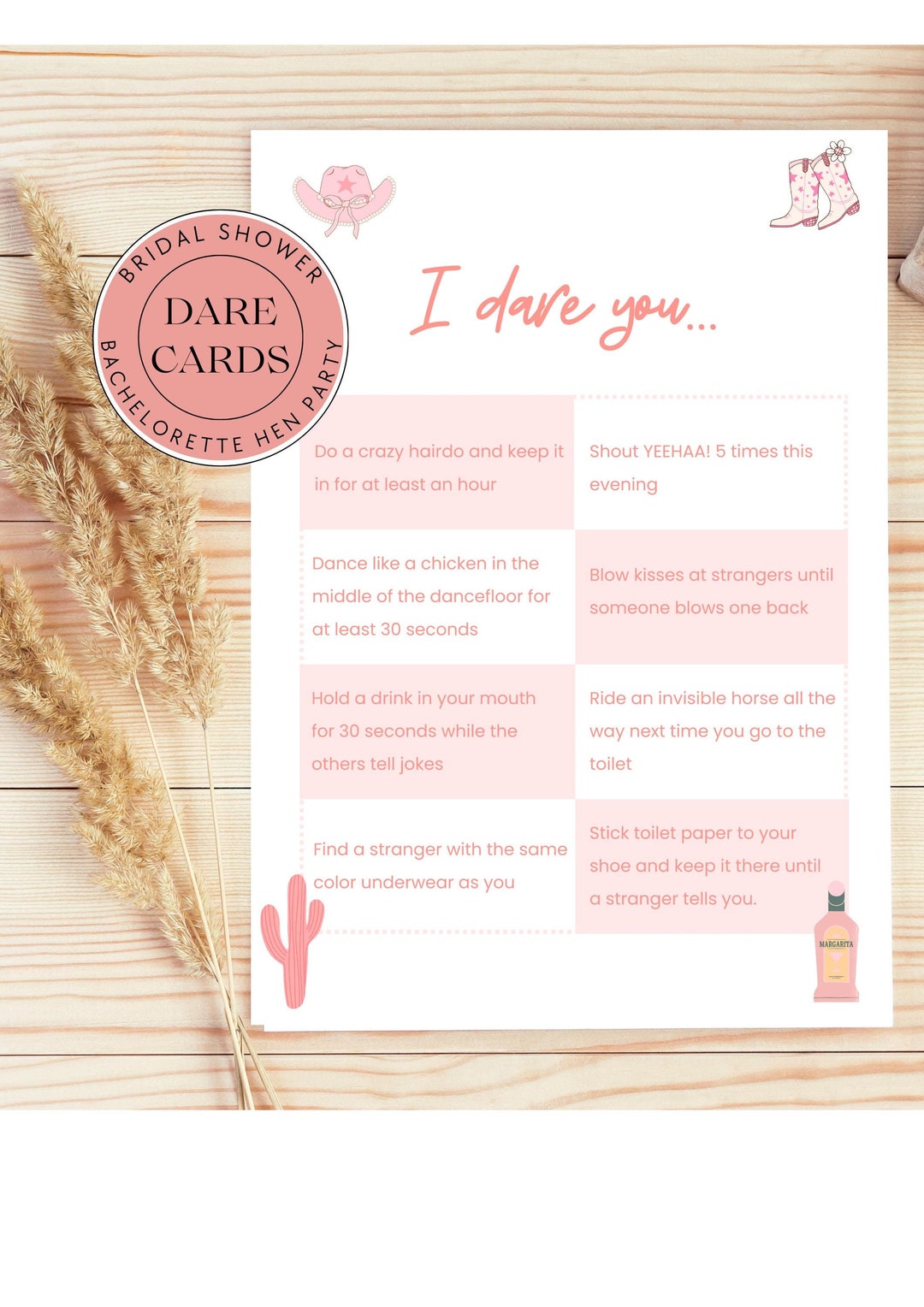 Dare Cards Activity Printable Hen Party Western Bachelorette Games ...
