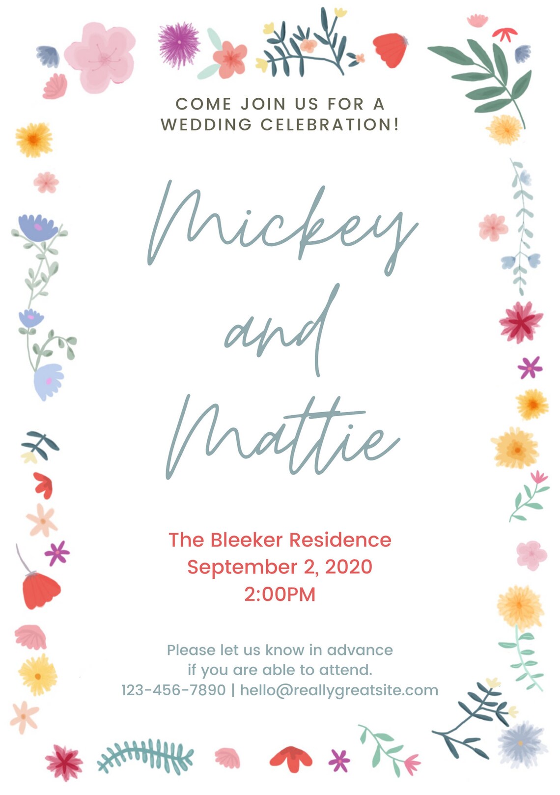 Printable Flower Border Invitation Template Bright Floral Illustration ...