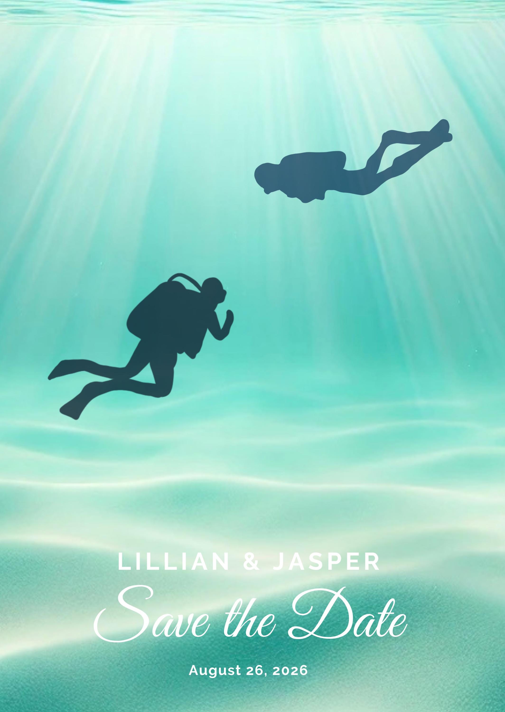 Scuba Couple Ocean Wedding Announcement PNG, Diver Save Date Engagement ...
