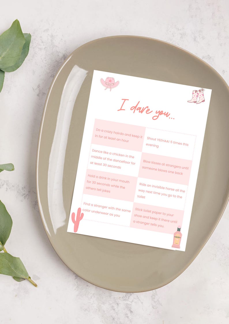 Dare Cards Activity Printable Hen Party Western Bachelorette Games ...