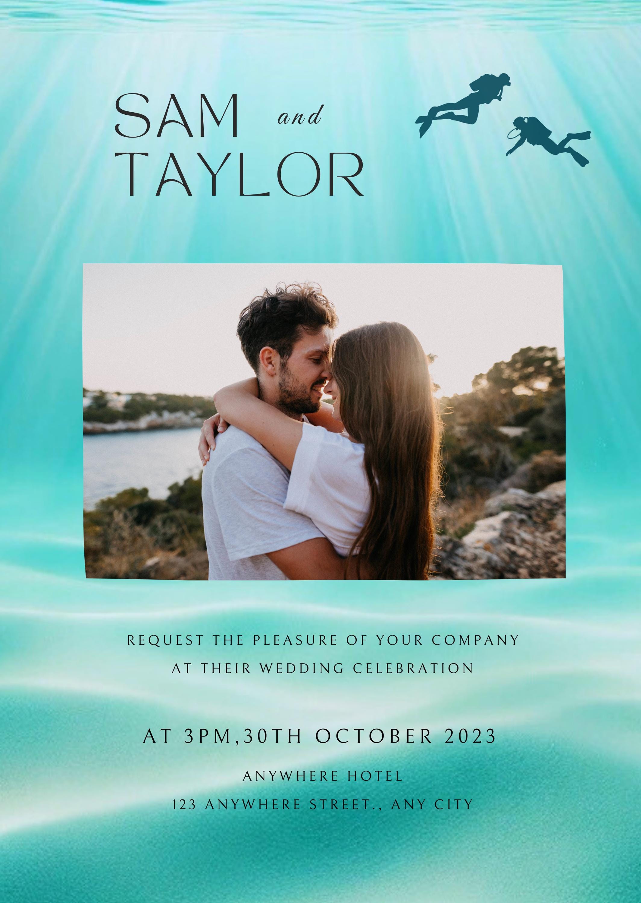 Scuba Couple Ocean Wedding Announcement PNG, Diver Save Date Engagement ...