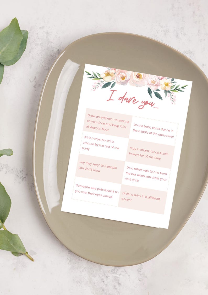 Bachelorette Dare Cards Activity - Printable Hen Party Game - Floral ...