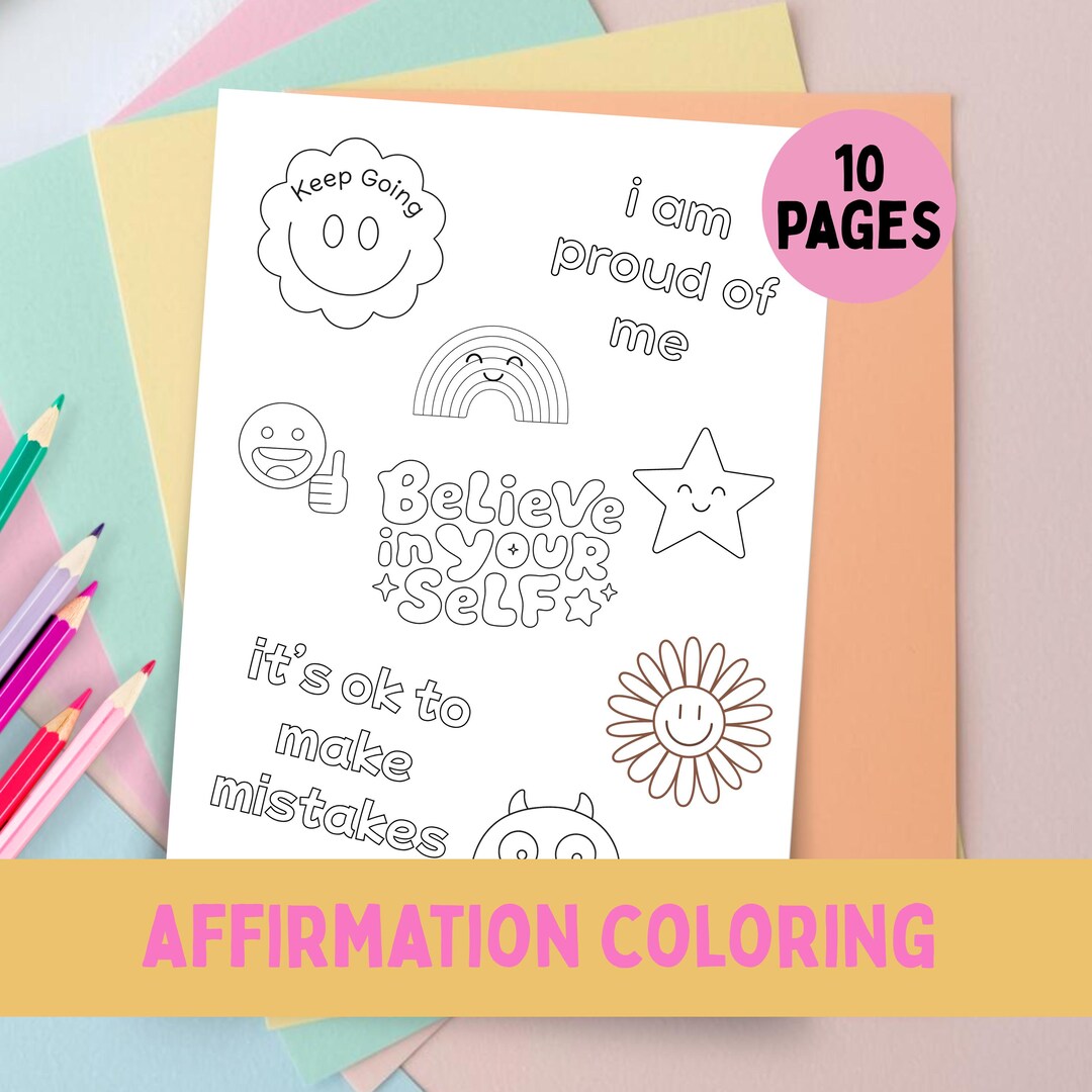 Mindful Coloring in Affirmation Kid Activity Printable PNG Mental ...