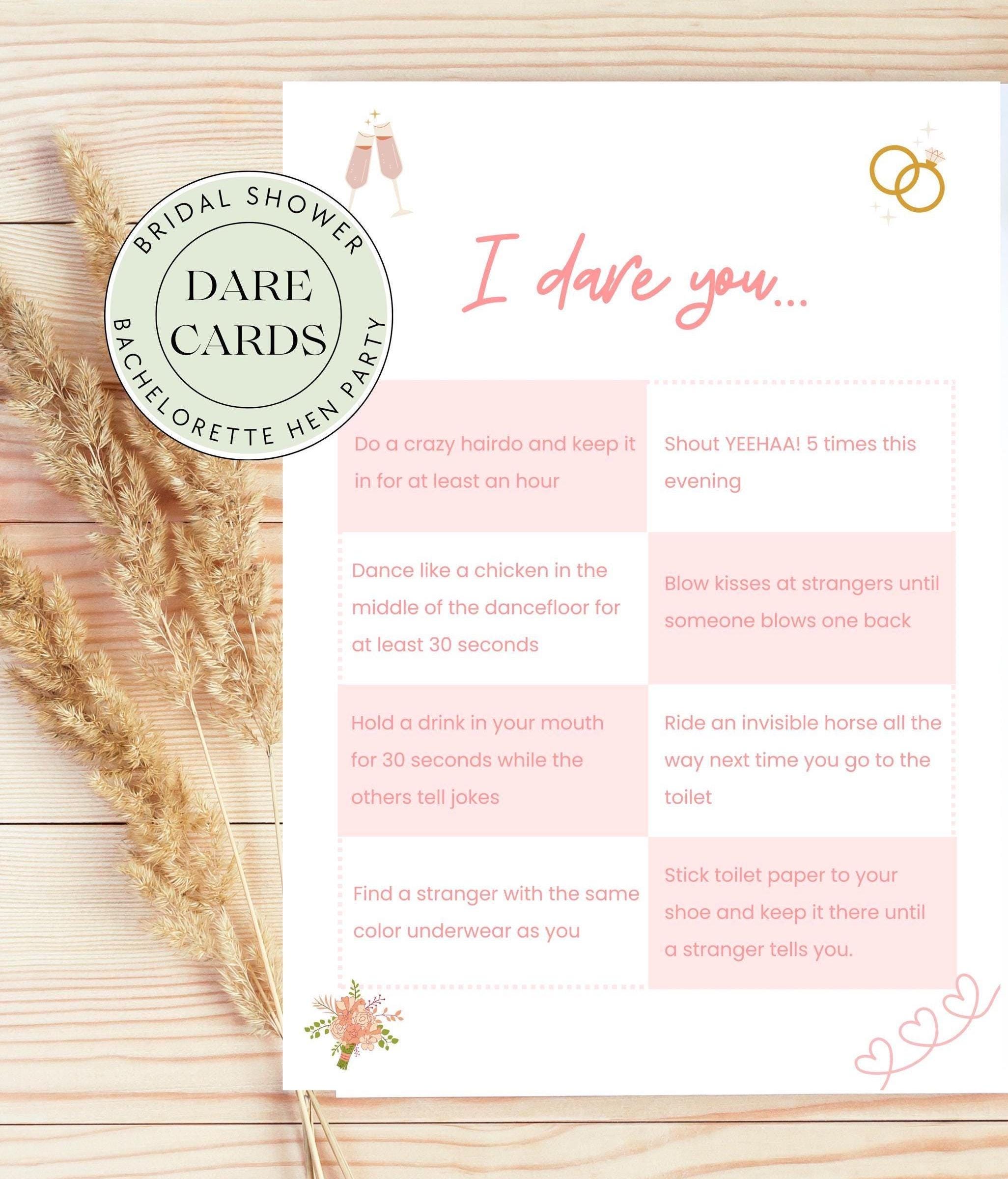 Dare Card Printable Dare Hen Party Bachelorette Game Download Bridal ...