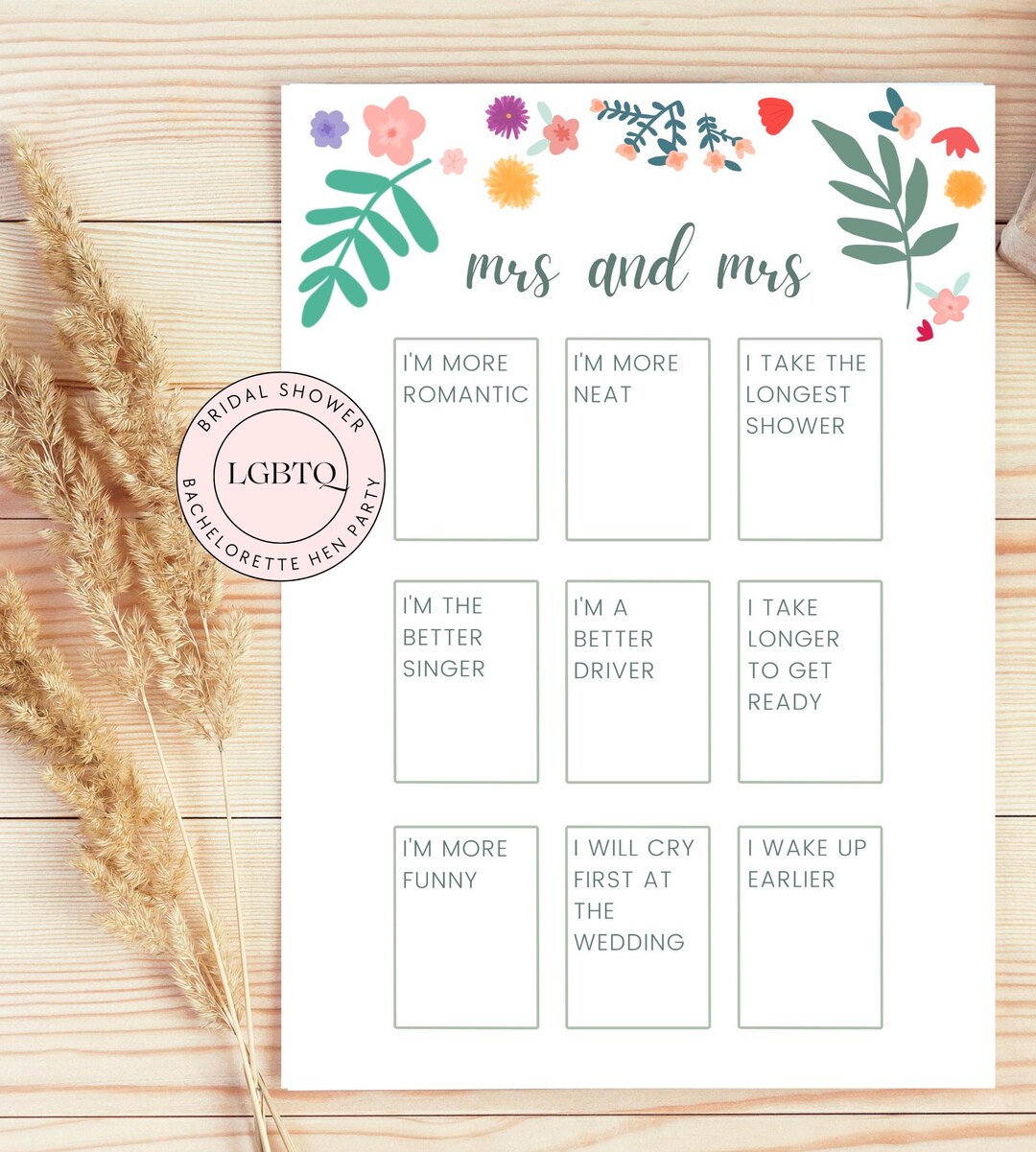 Lesbian Bachelorette Printable Activities, LGBTQ Hen Party Games ...