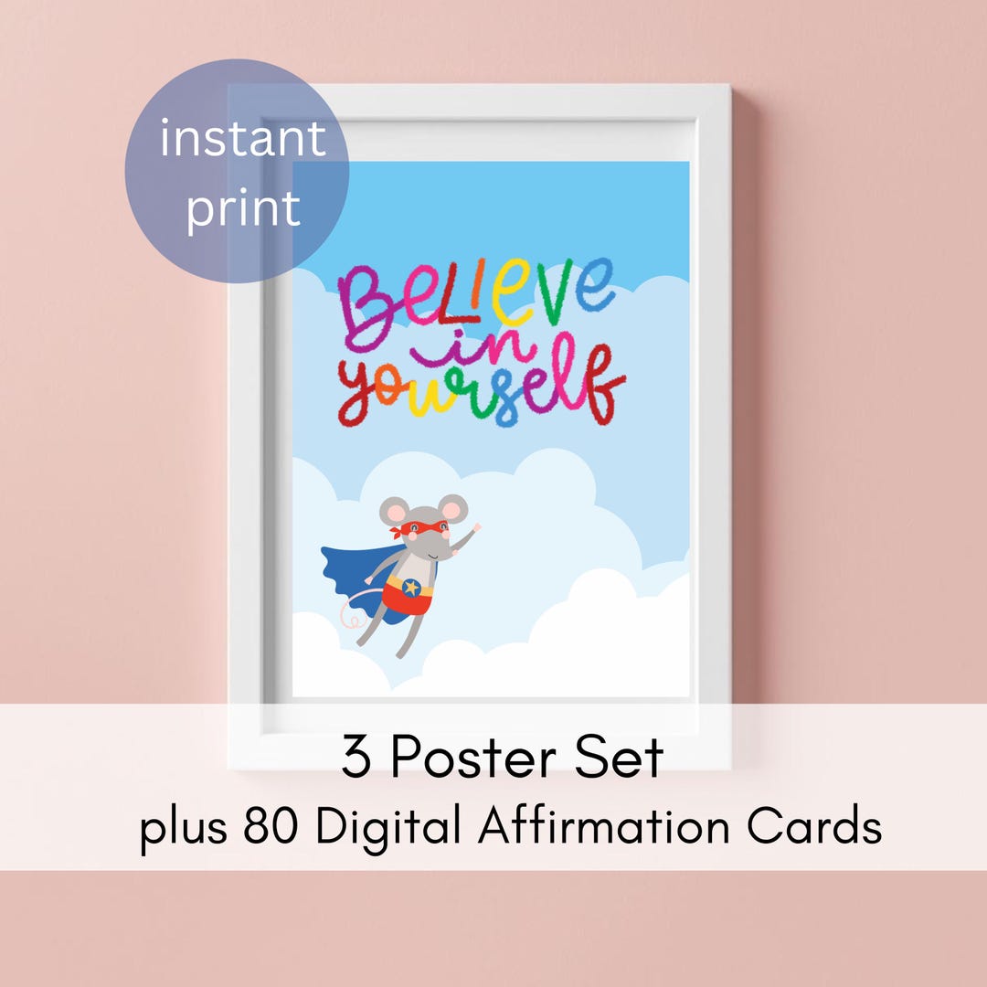 Positive Affirmation 3 Poster Set Kids PNG Teen Printable Card Cute ...