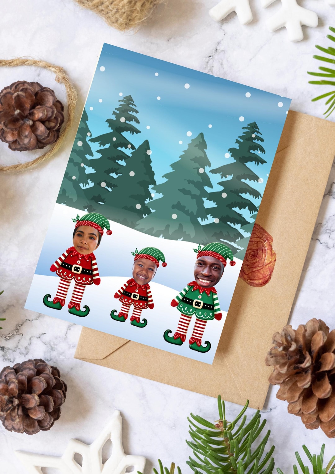 Elves Christmas Card Template Cut Out Face, Elf Family Portrait Photo ...