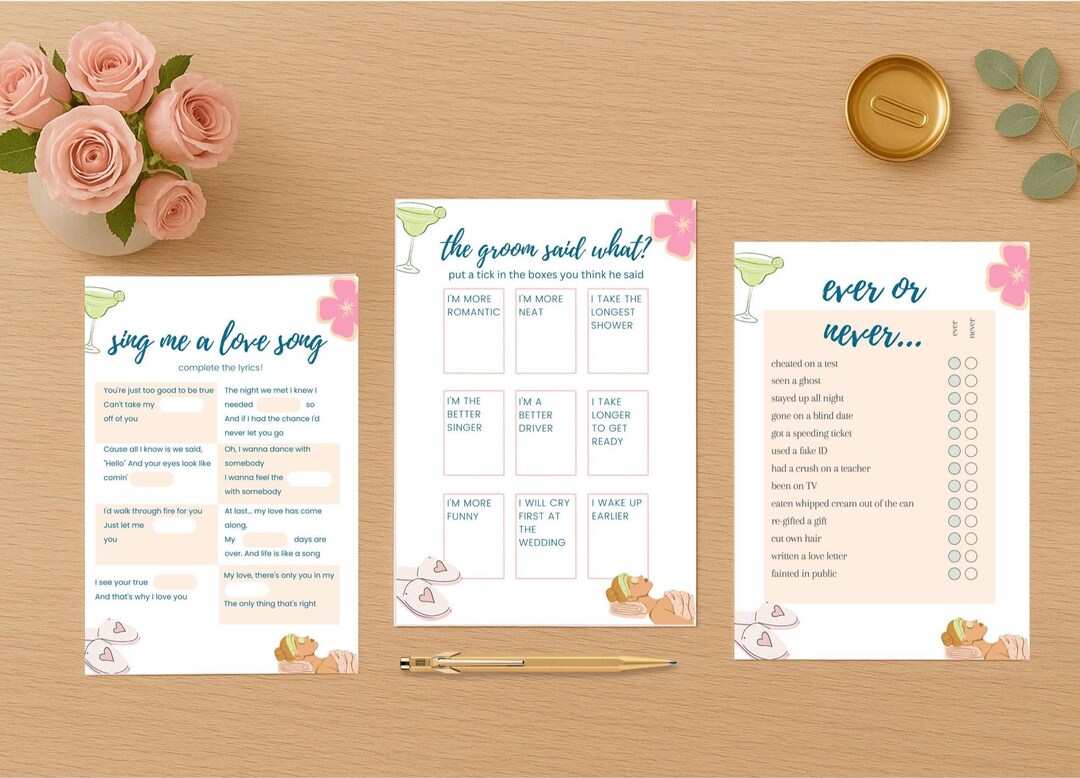 Spa Hen Party Game Bundle Custom Bachelorette Dare Printable Guess the ...