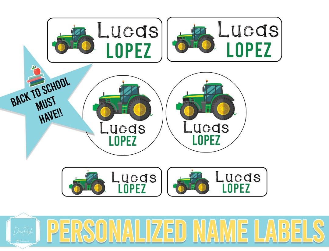 Tractor School Name Labels | Personalized Waterproof Daycare and Camp ...