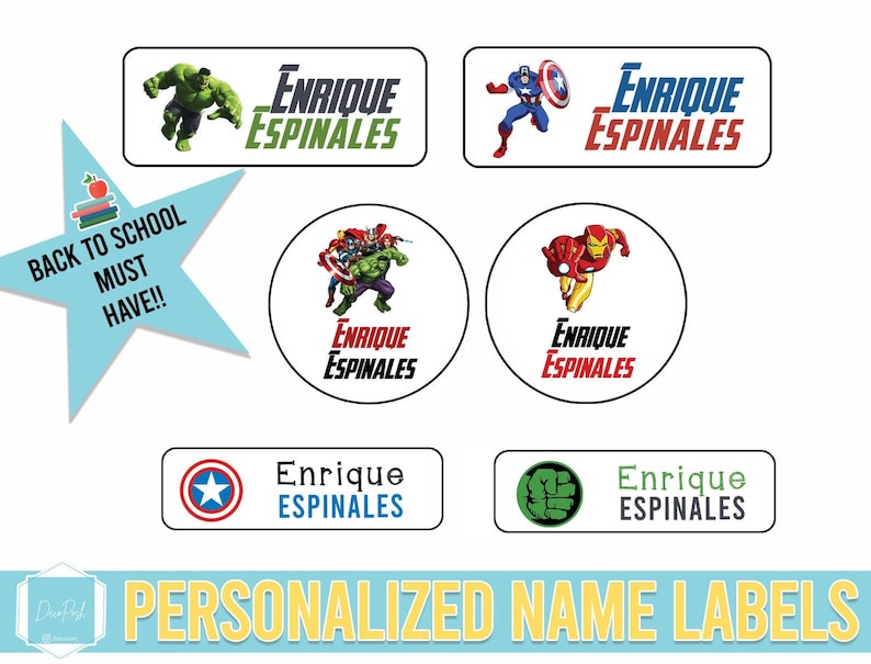 Avengers Superhero School Name Labels | Personalized Waterproof Camp ...
