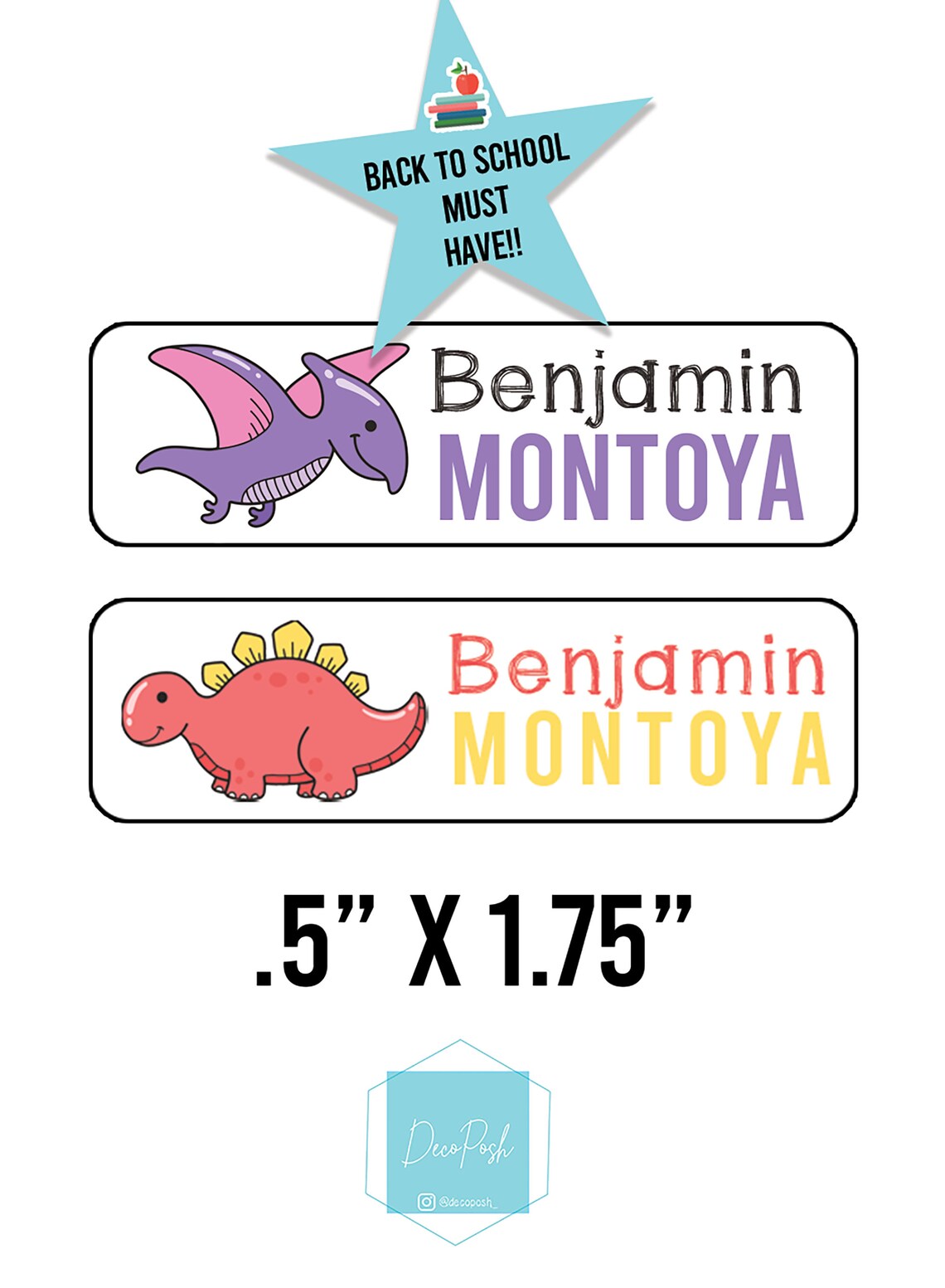 Dinosaur School Name Labels | Personalized Waterproof Daycare and Camp ...