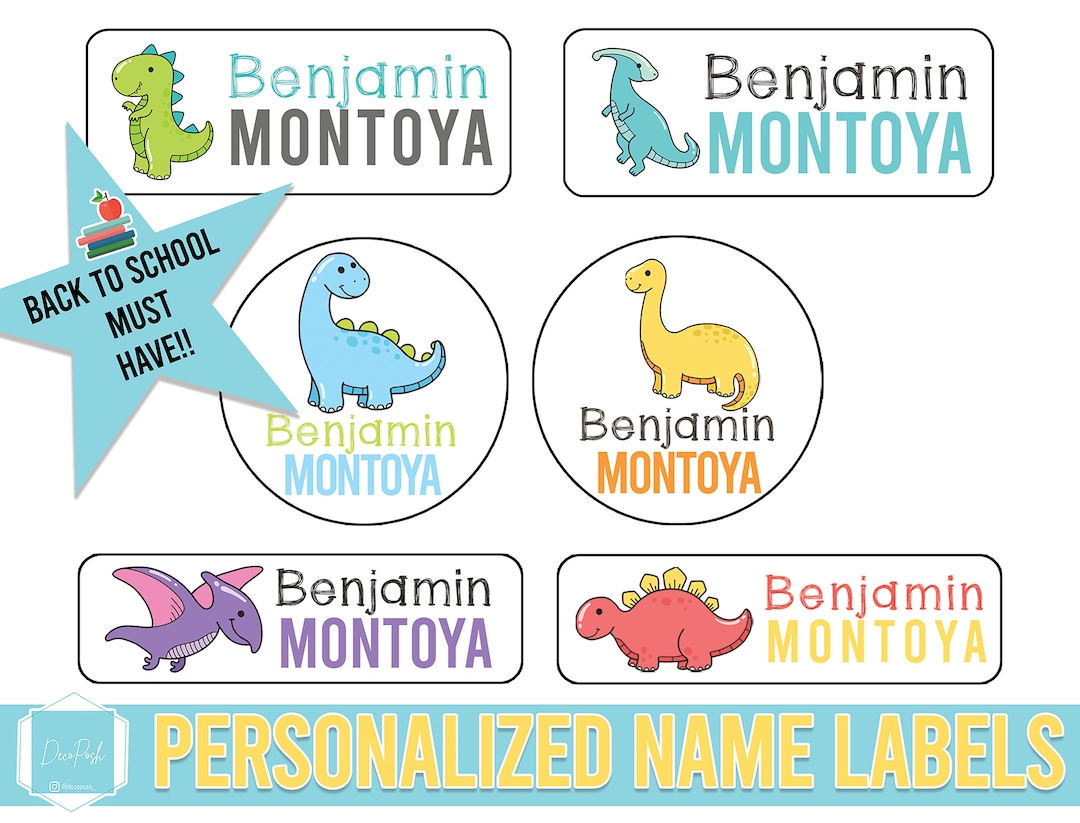 Dinosaur School Name Labels | Personalized Waterproof Daycare and Camp ...