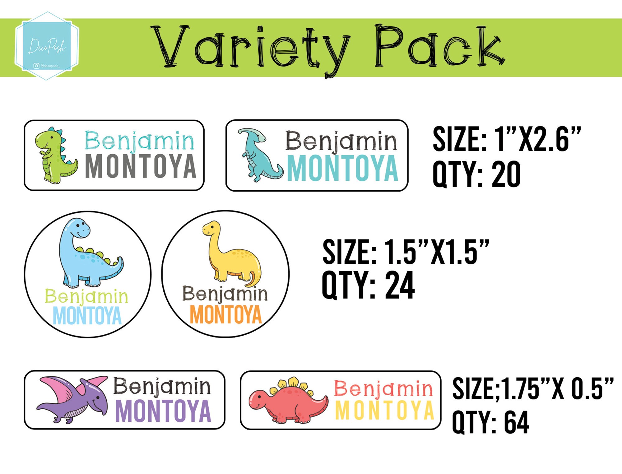 Dinosaur School Name Labels | Personalized Waterproof Daycare and Camp ...