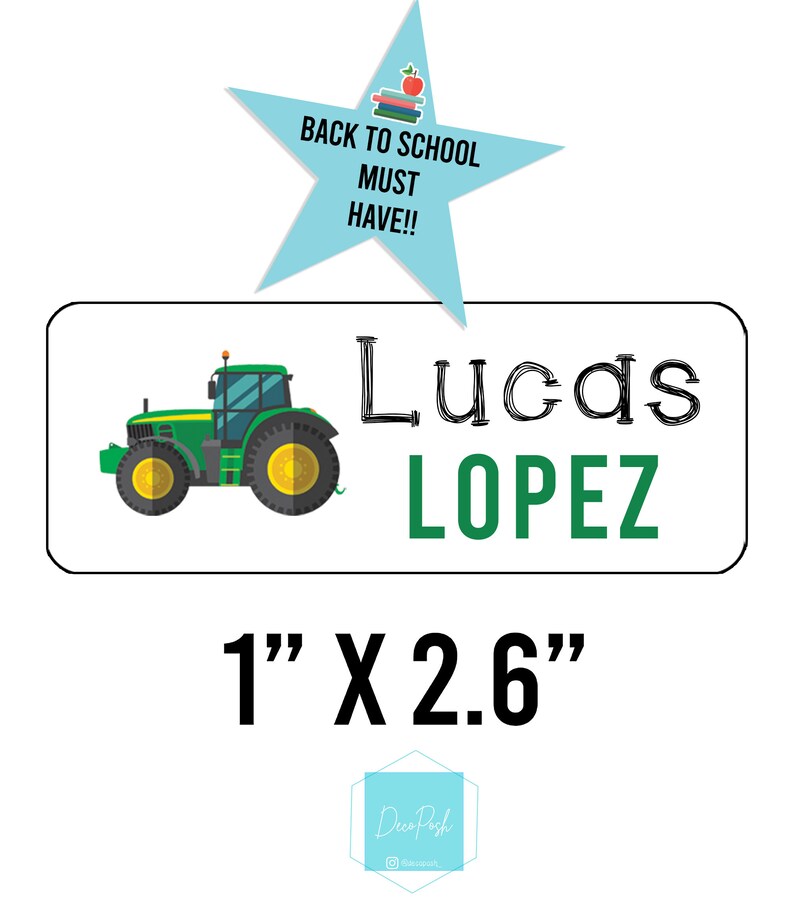 Tractor School Name Labels | Personalized Waterproof Daycare and Camp ...
