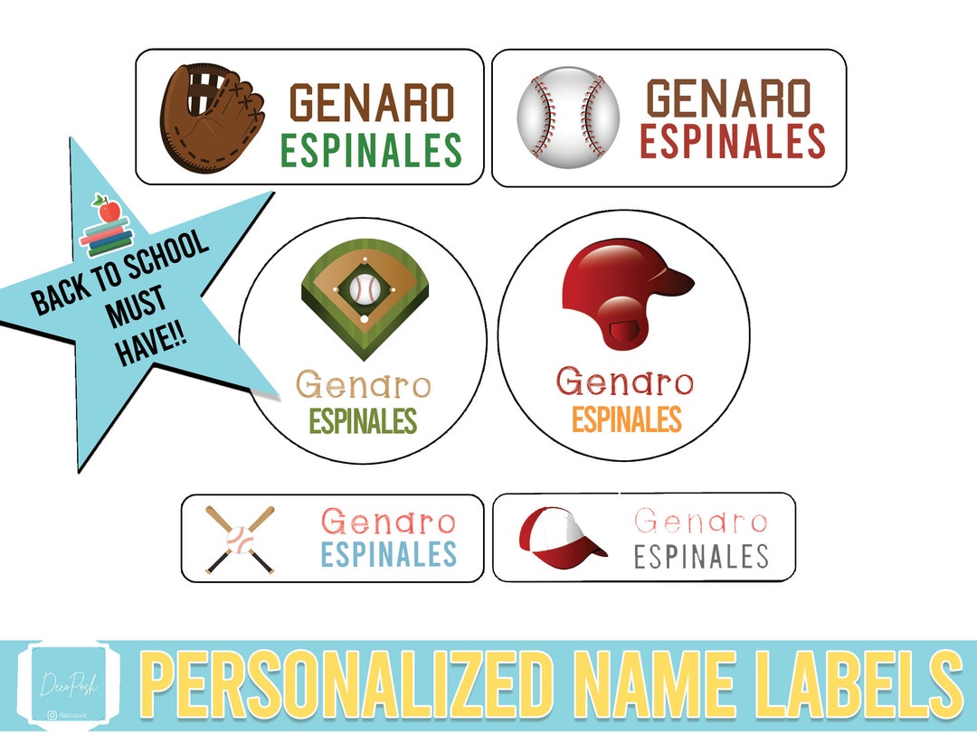 Baseball School Name Labels | Personalized Waterproof Daycare and Camp ...