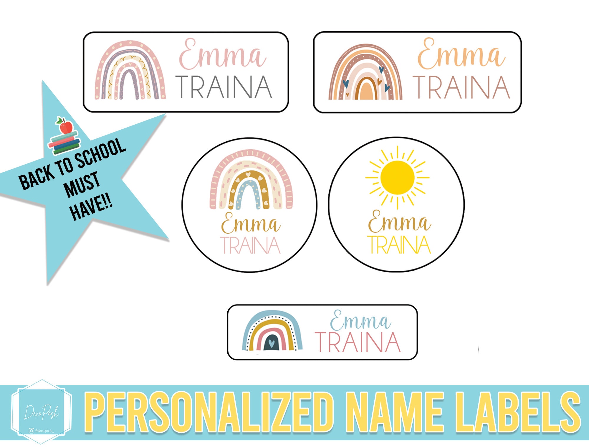 Rainbow School Name Labels | Personalized Waterproof Prek and Camp ...