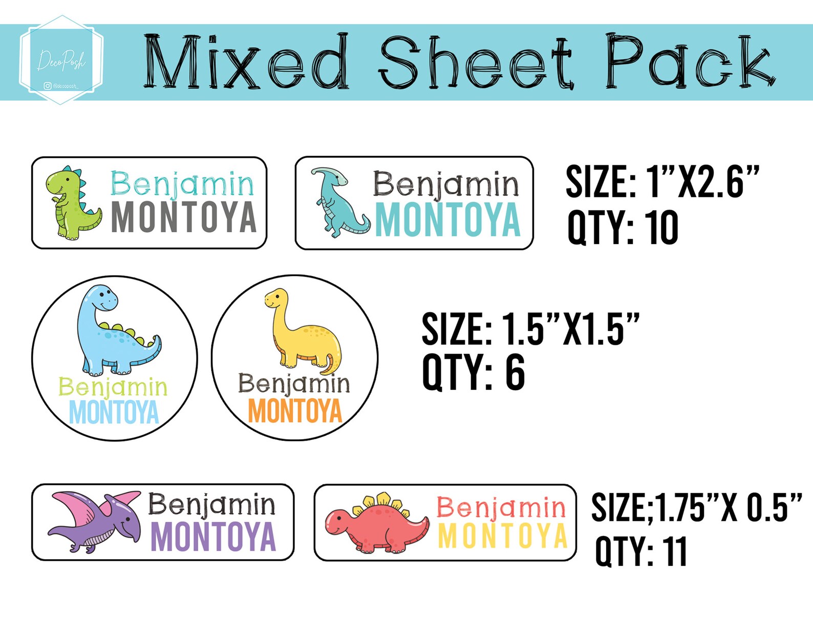 Dinosaur School Name Labels | Personalized Waterproof Daycare and Camp ...